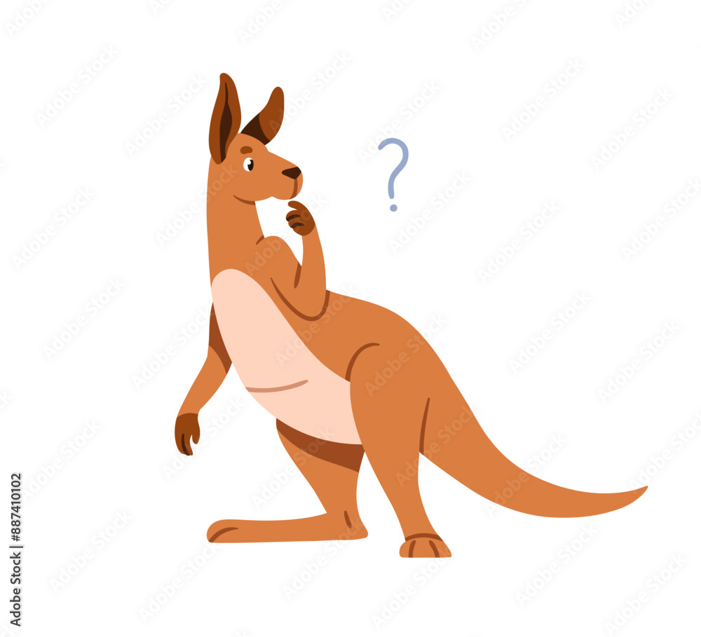 Cute kangaroo character. Funny puzzled animal wondering, questioning ...