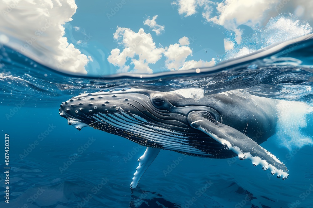 Humpback whale, underwater photography, real photo, blue sea water ...