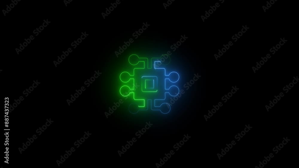 Microchip neon animation. Electronic component animated icon glow ...