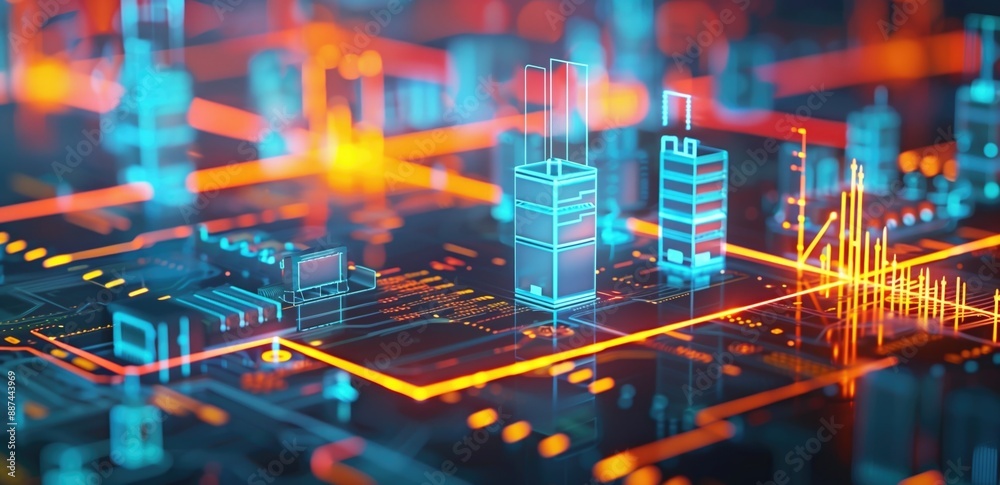 Futuristic digital electricity grid diagram design with glowing ...