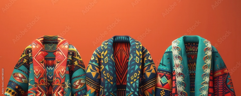 Tribal textiles flat design front view fashion theme 3D render Split ...