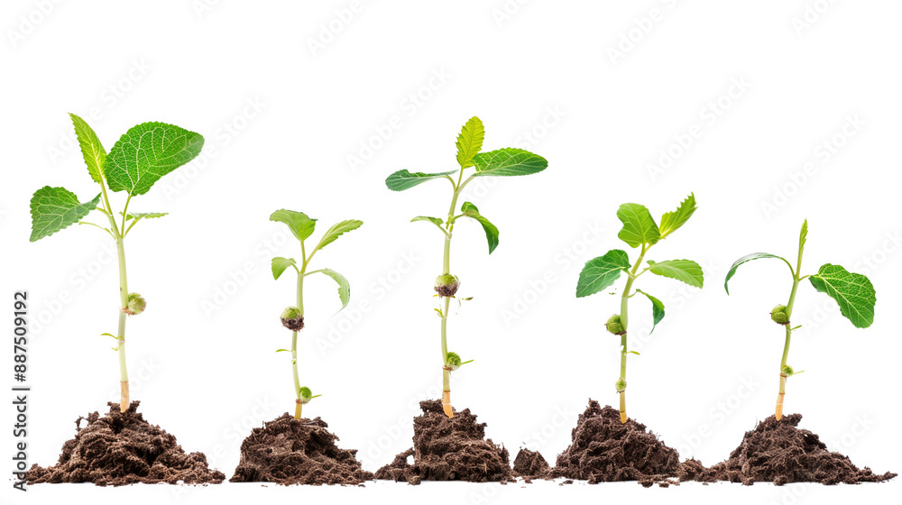 Multiple stages of a maple sprout’s growth, from seed to small plant ...