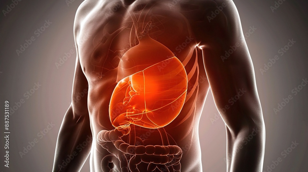 Illustration of a liver affected by cirrhosis, highlighting the medical ...