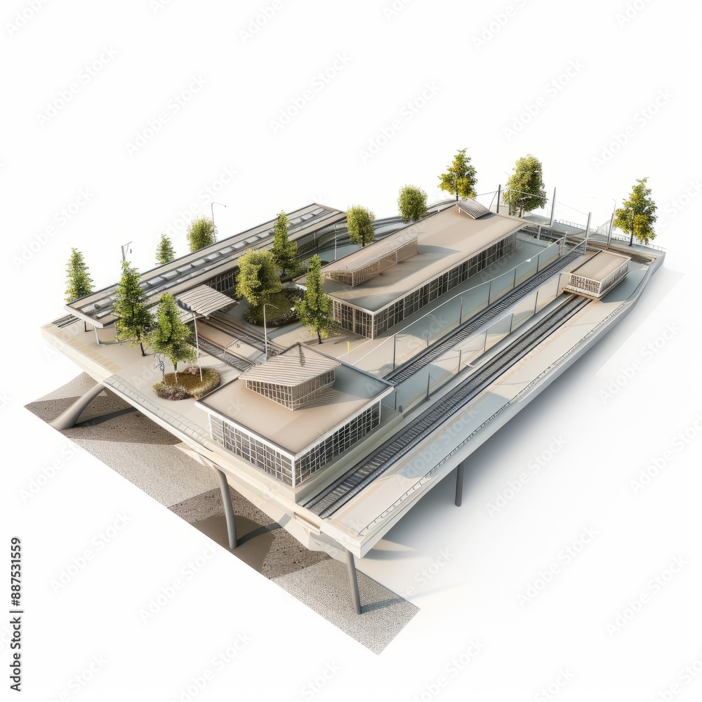 3D Render of a Transit-Oriented Development with a Train Station, on ...