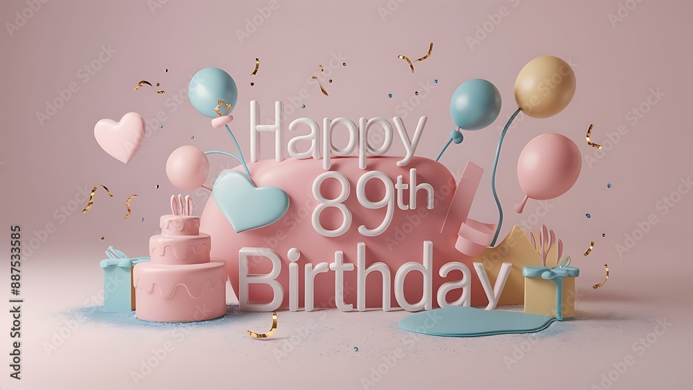 Minimalist 3D Pastel theme Happy 89th Birthday Background With ...