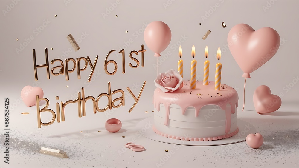 Minimalist 3D Pastel theme Happy 61st Birthday Background With ...