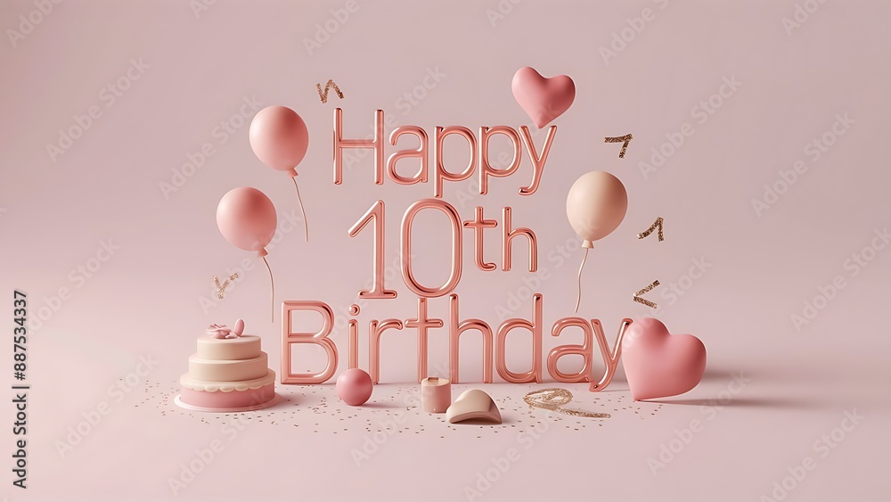 Minimalist 3D Pastel theme Happy 10th Birthday Background With ...