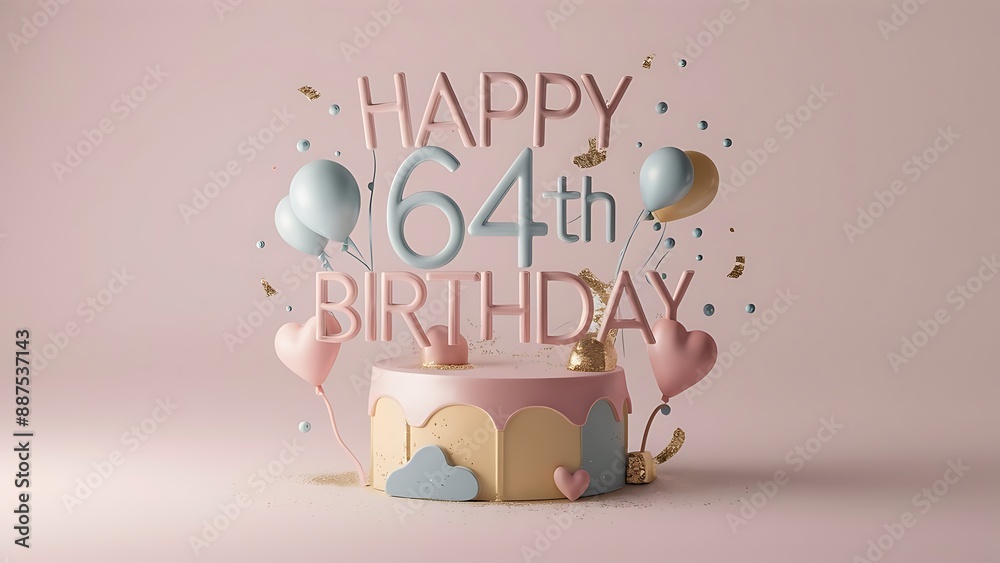 Minimalist 3D Pastel theme Happy 64th Birthday Background With ...