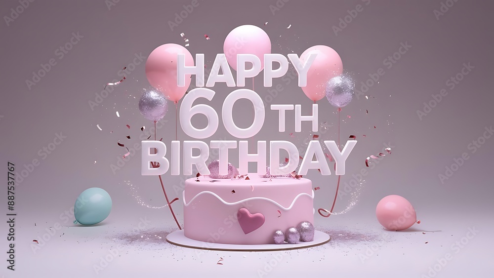 Minimalist 3D Pastel theme Happy 60th Birthday Background With ...