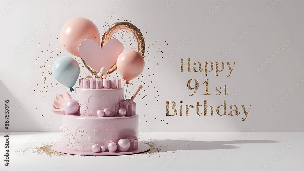 Minimalist 3D Pastel theme Happy 91st Birthday Background With ...