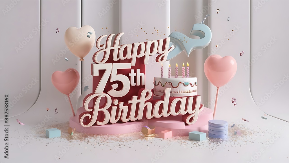 Minimalist 3D Pastel theme Happy 75th Birthday Background With ...