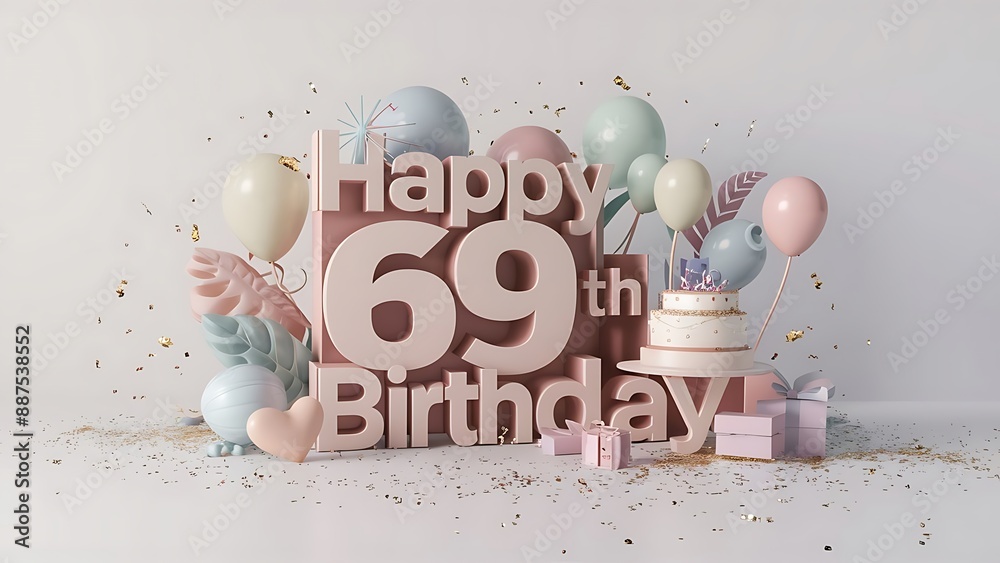 Minimalist 3D Pastel theme Happy 69th Birthday Background With ...