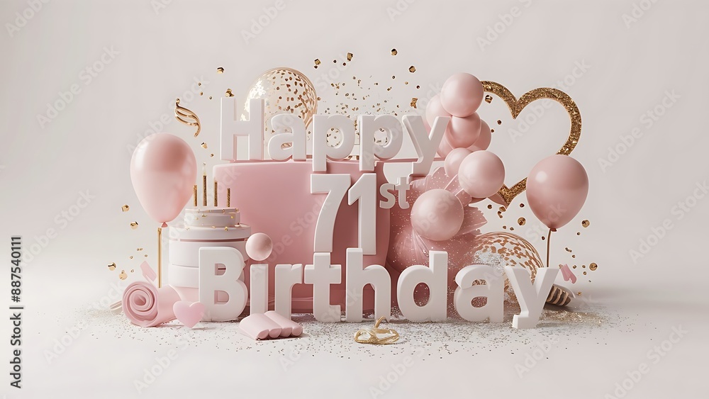 Minimalist 3D Pastel theme Happy 71st Birthday Background With ...