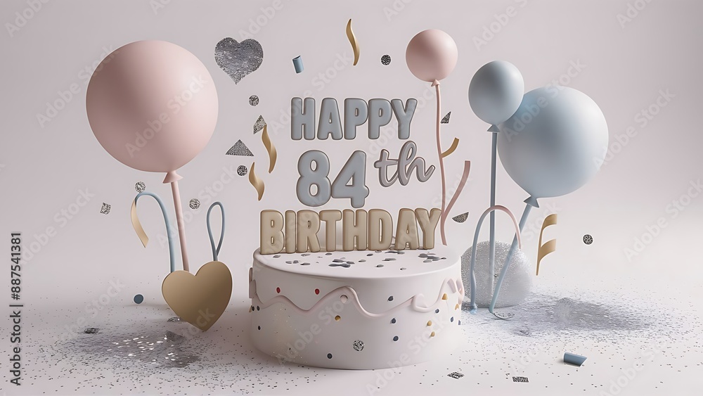 Minimalist 3D Pastel theme Happy 84th Birthday Background With ...