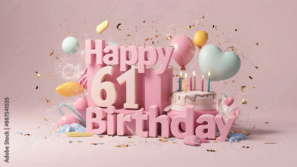 Minimalist 3D Pastel theme Happy 61st Birthday Background With ...