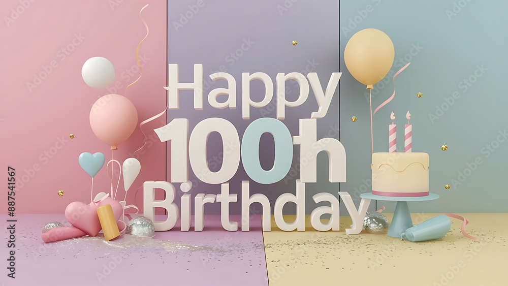 Minimalist 3D Pastel theme Happy 100th Birthday Background With ...