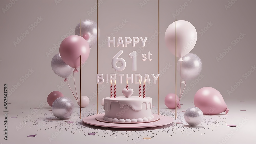 Minimalist 3D Pastel theme Happy 61st Birthday Background With ...