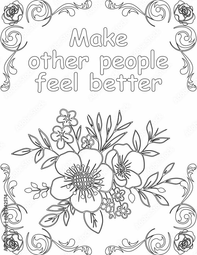 Printable floral coloring page for kids and adults with inspirational ...