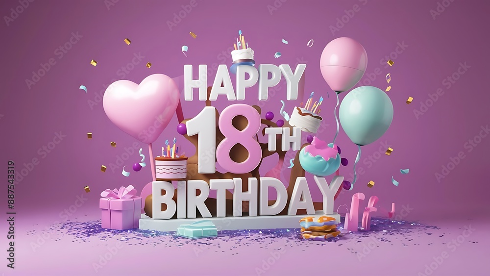 Minimalist 3D Pastel theme Happy 18th Birthday Background With ...