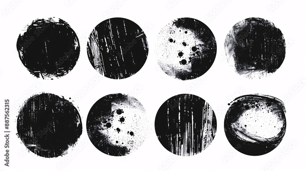 Collection of dark distressed circles. Geometric artwork. Stylish ...