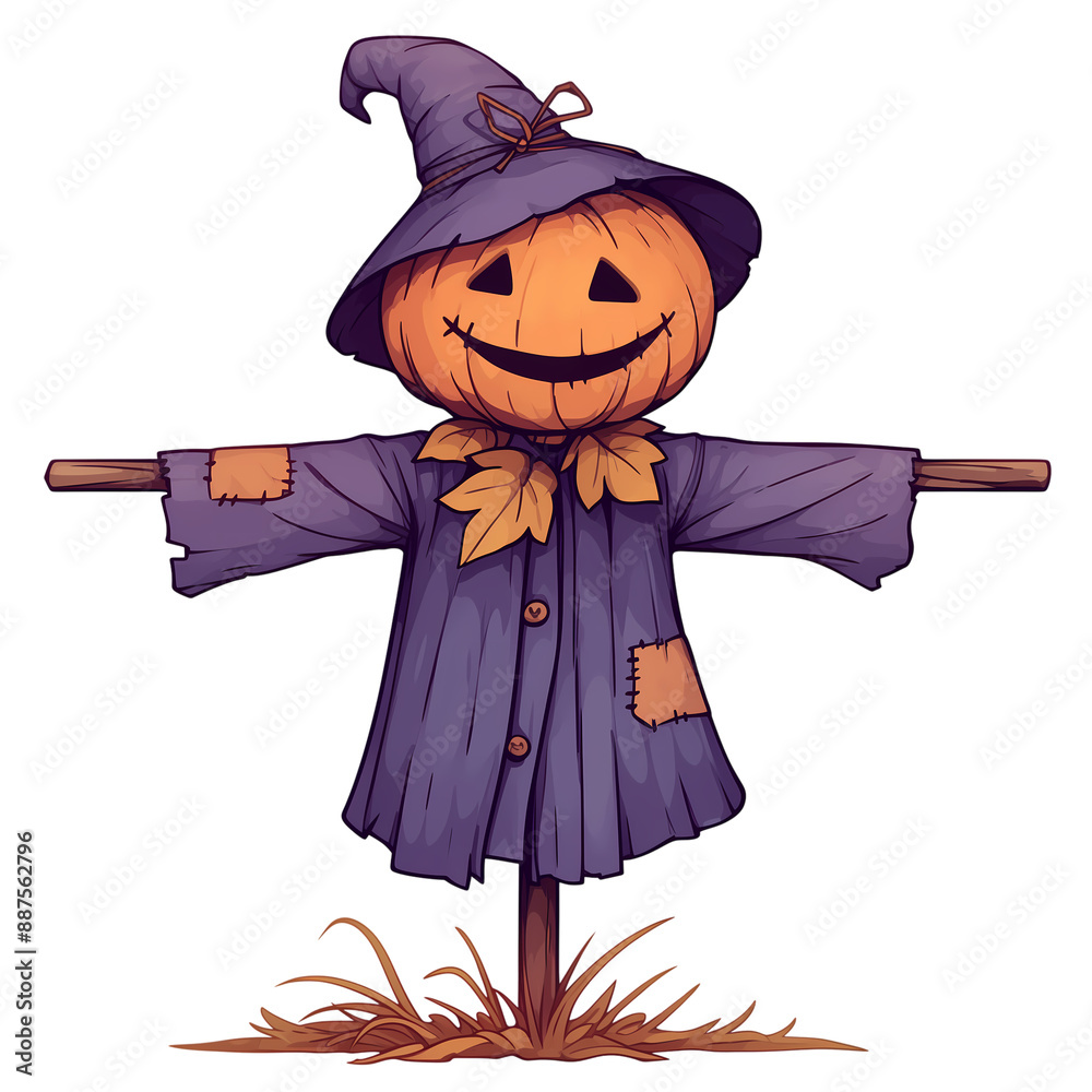 a 2d cartoon clipart drawing of a scarecrow on an isolated transparent ...