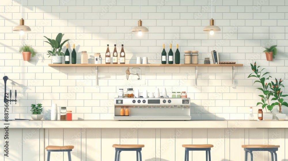 A flat design illustration of a cozy counter mockup, characterized by ...