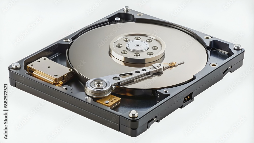 Hard drive isolated on white background. HDD. Major components of a 3.5 ...