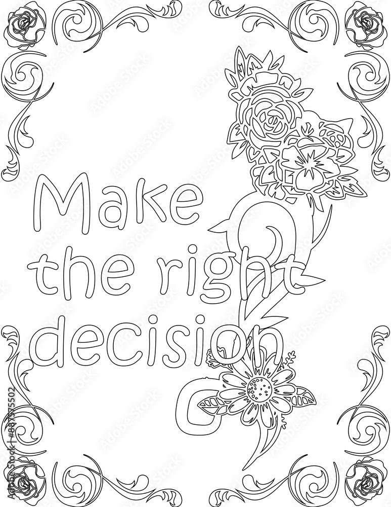 Printable floral coloring page for kids and adults with inspirational ...