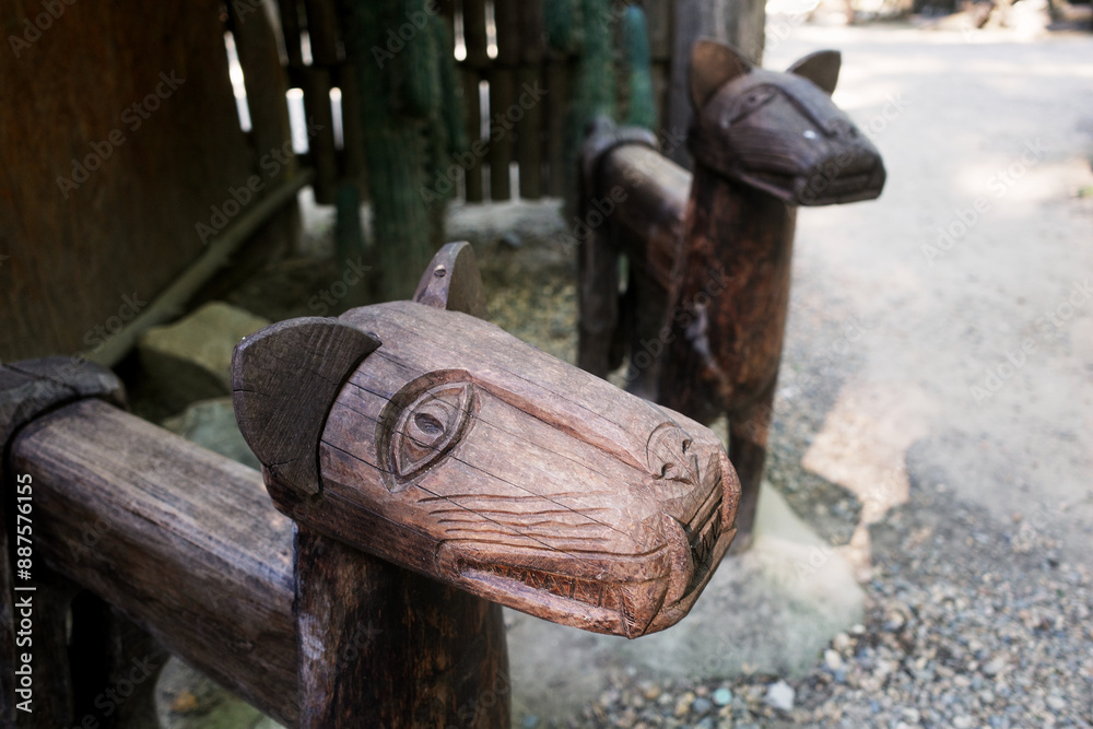 African figures made of wood, idols, totems. African Village, Cypress ...