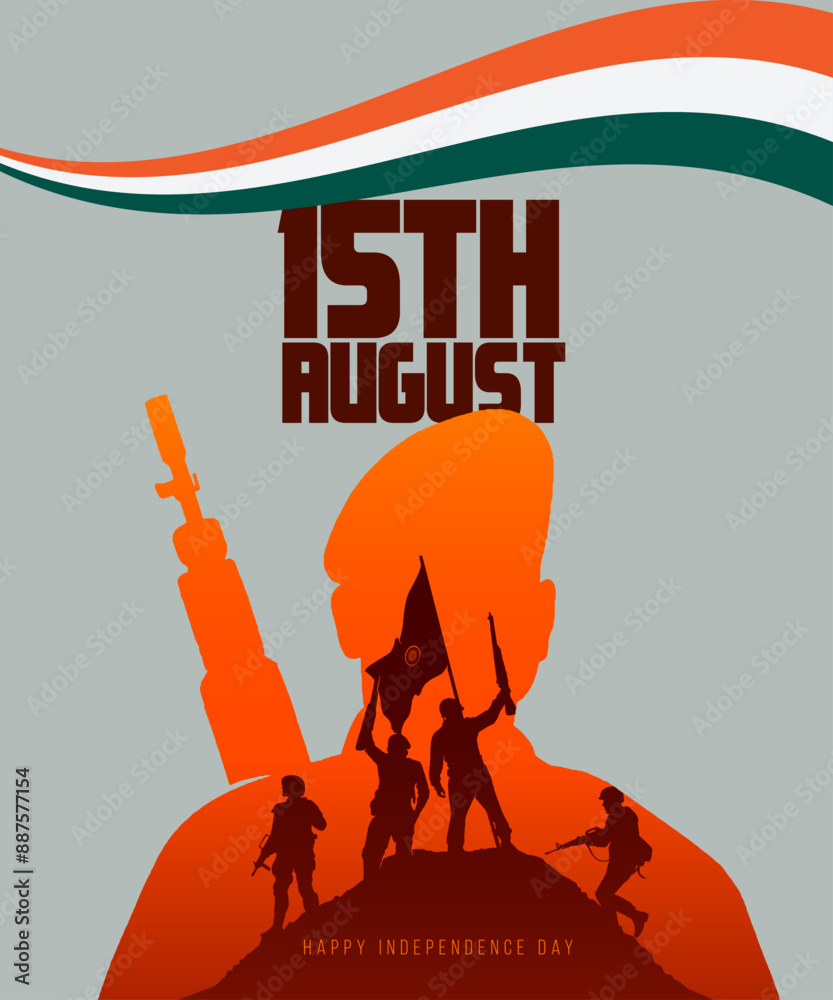'15th August' and 'Happy Independence Day' Text with Indian Army ...