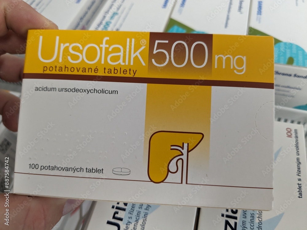 Prague, Czech Republic - July 10 2024: URSOFALK box of medication with ...