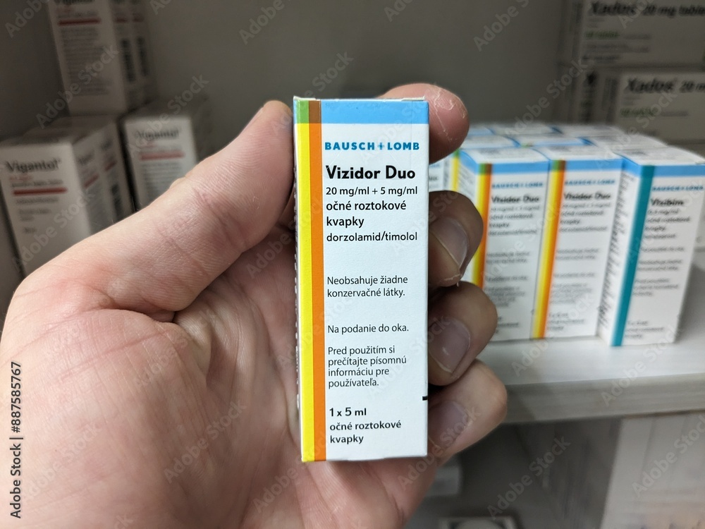 Prague, Czech Republic - July 10 2024: VIZIDOR DUO box of eye drops ...