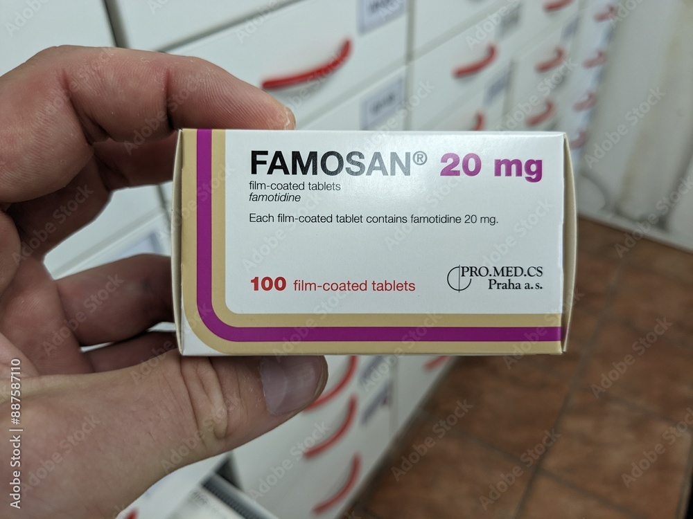 Prague, Czech Republic - July 10 2024: FAMOSAN box of medication with ...