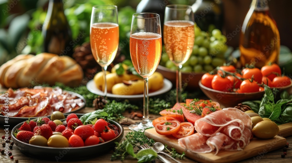 An inviting Friendship Day brunch setup with friends toasting with ...