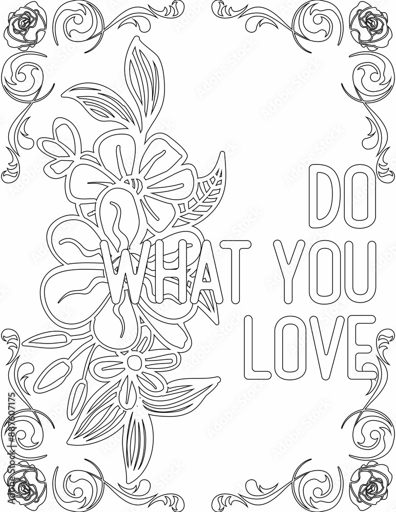 Printable floral coloring page for kids and adults with inspirational ...