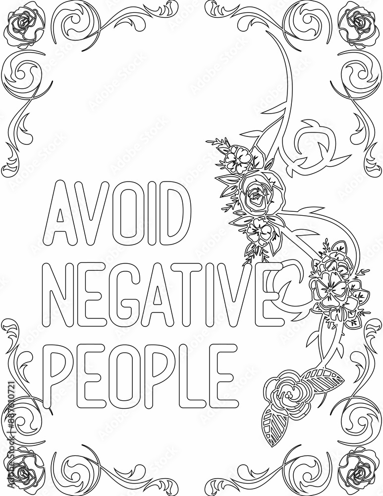 Printable floral coloring page for kids and adults with inspirational ...