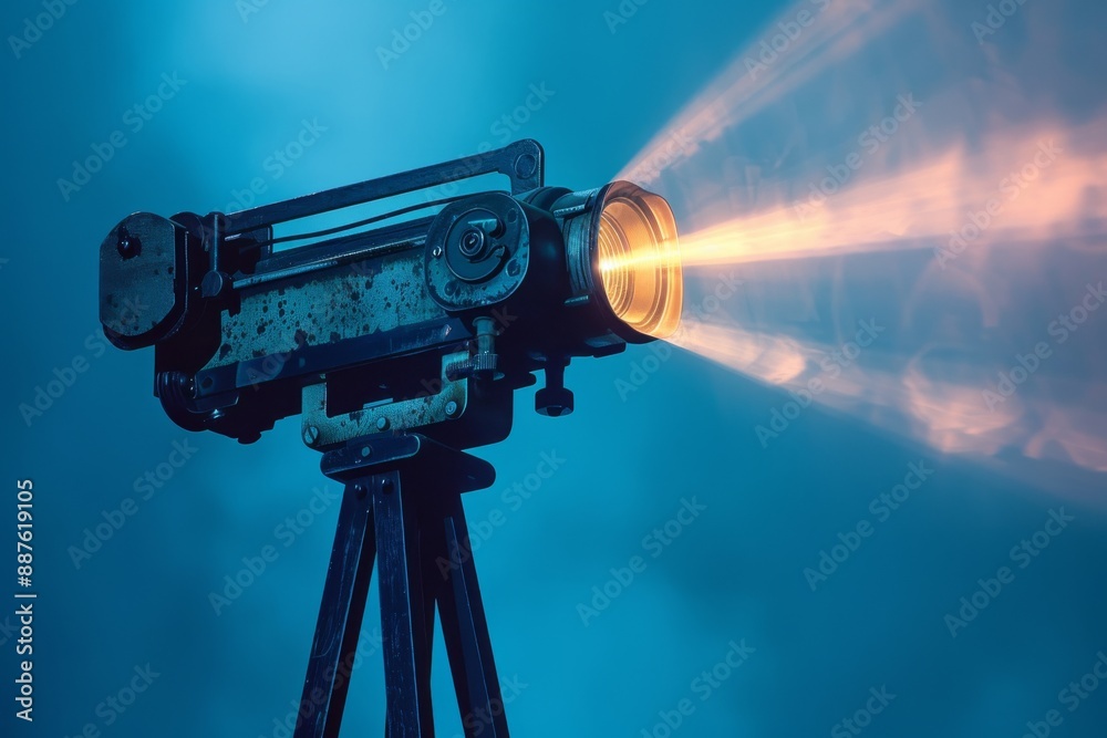 Vintage film projector with beam of light classic and nostalgic digital ...