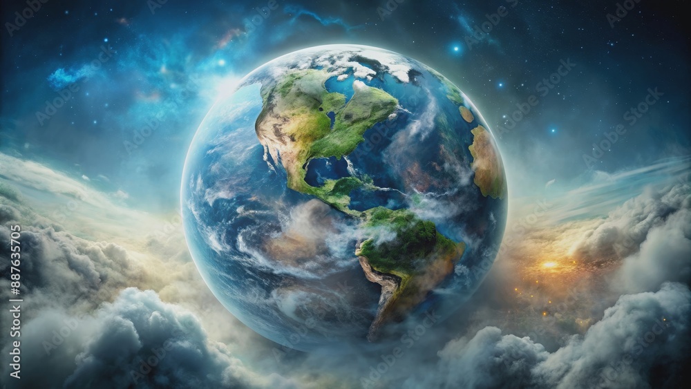 Planet earth covered in trash and debris, environmental damage, global ...