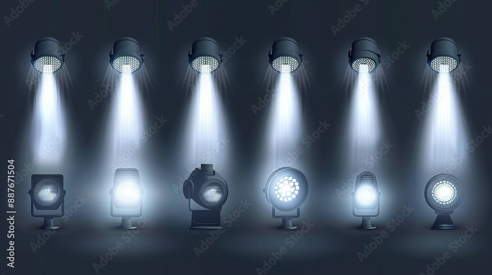 spotlights in stadiums. Realistic searchlights and directed light ...