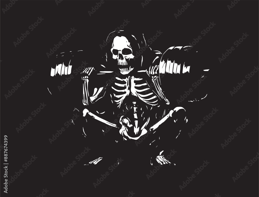 Skeleton of Body Builder Weight Lifter Posing Sitting White on Black ...