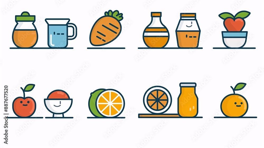 Simple and clean icons of dietary plans, nutritional information, and ...