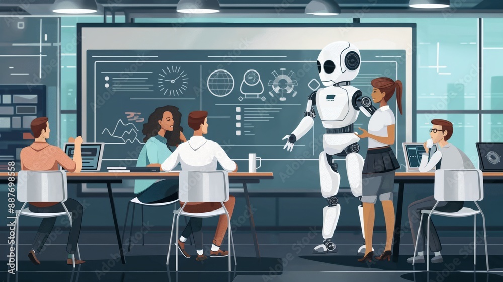 Group of International Students Listening to Their Female Robotics ...