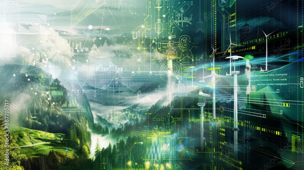 An abstract depiction of a green energy transition timeline, featuring ...