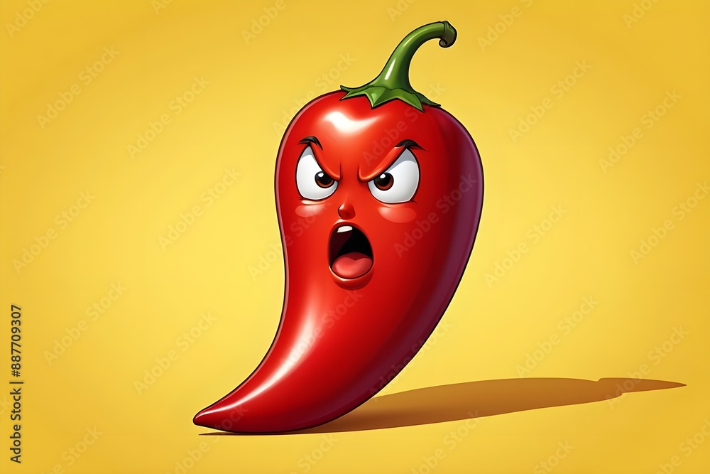 Cartoon illustration of a red chili with angry and sad facial ...