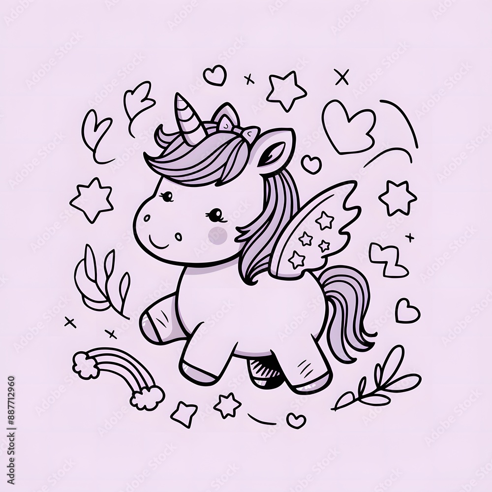 Unicorn line art for children coloring book illustration. Cute cartoon ...