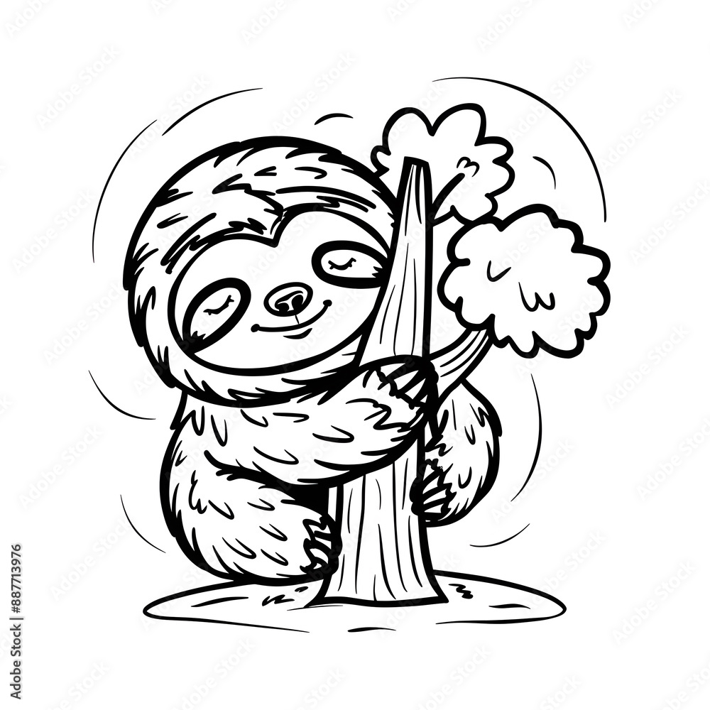 Sloth line art for children coloring book illustration. Cute cartoon ...