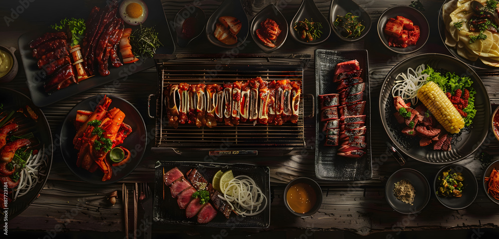 Foto de "Ultra-realistic Korean BBQ line-up, professional Michelin Star ...