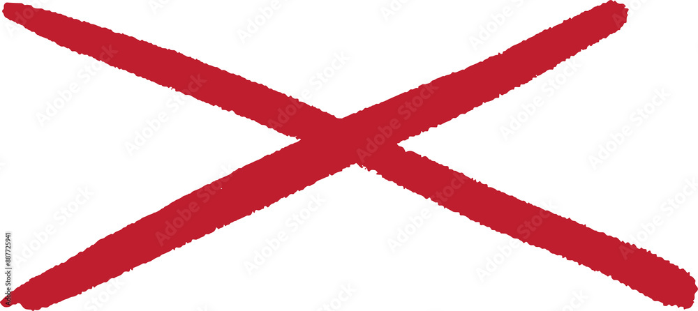 Red cross mark. Paint brushed crayon symbol of check. Hand drawn grunge ...