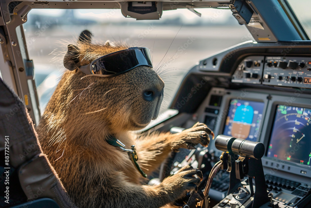 Created with generative AI picture of a capybara flying on plane in ...