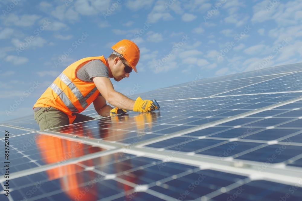 Handyman Installing Solar Panels on the Rooftop - Sustainable Energy ...